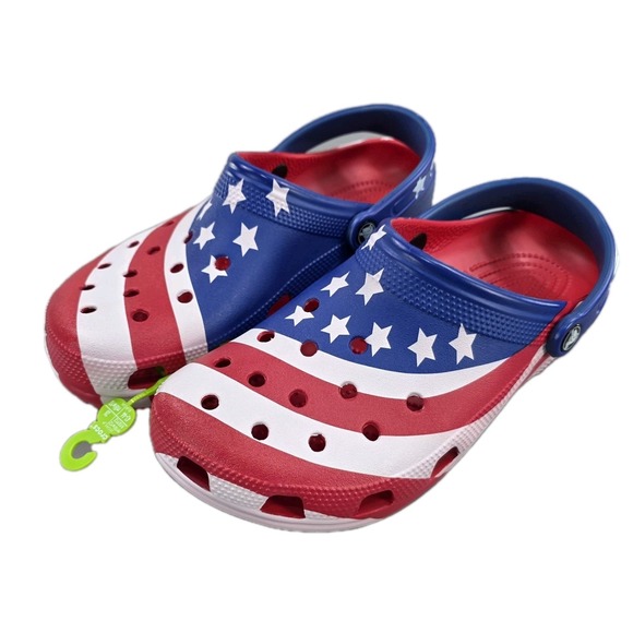 CROCS | Shoes | Crocs Classic American Flag Clogs Slip On Summer Red ...